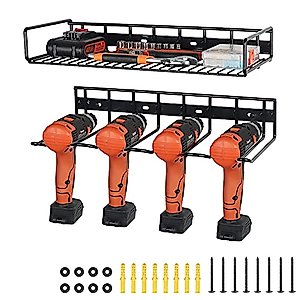 Butizone Power Tool Organizer, Wall Mounted Drill Storage Rack for Handheld & Power Tools, Heavy Duty Compact Steel Power Tool Holder, 17" Length