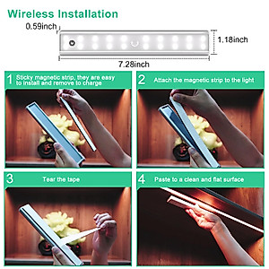 Under Cabinet Lights Wireless, Dimmable 48 LED Closet Lights Rechargeable, Under Counter Lighting with Remote, 15 Color Changing Night Light RGB Bar for Home Shelf Kitchen Pantry Stair, 4 Pack