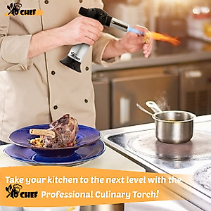 Burst Kitchen Torch, Blow Torch - Refillable Butane Torch With Adjustable Flame & Safety Lock- Culinary Torch, Creme Brûlée Torch For Cooking Food, Baking, BBQ & More + FREE Recipe E-Book By Jo Chef