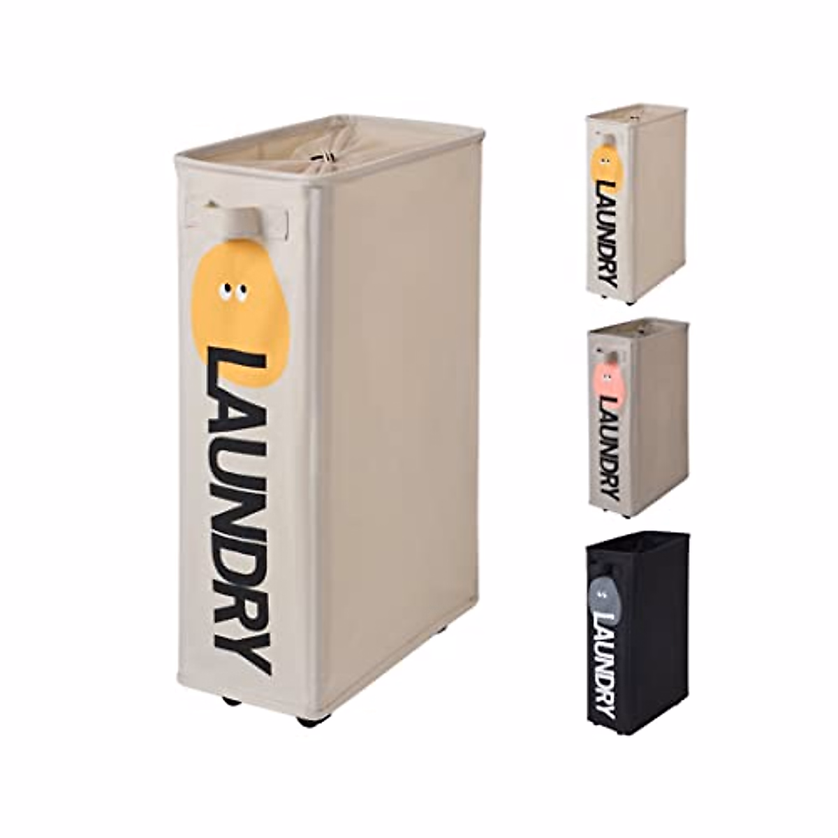 ECOWAN LIVING 48L Slim Laundry Basket with Wheels, Rolling Foldable Laundry Hamper, Narrow Corner Dirty Clothes Hamper, Collapsible Laundry Bin, Thin, Tall, Waterproof (Beige)