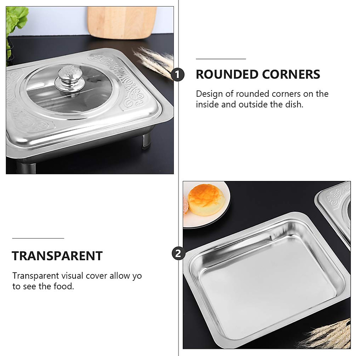 Cabilock Cold Food Buffet Stainless Steel Rectangular Food Dish Tray Oblong Metal Serveware with Lid for Buffet Roasting Baking Cooking Bread Fruit Appetizer Plate 33. 5X27. 5X14. 5CM Buffet Server