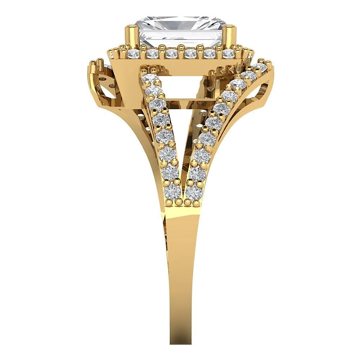 Clara Pucci 24ct Emerald Cut Solitaire Halo Criss Cross White Sapphire Wedding Bridal art deco Anniversary Ring 14k Yellow Gold 4