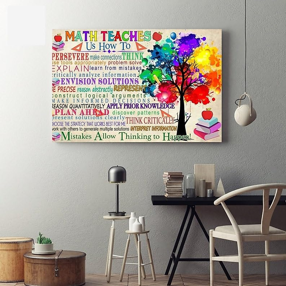 Math Teaches Us How To Persevere Make Connections Think Framed Canvas - Unframed Poster - Math Canvas - Math Posters - Art Classroom Decorations School - Gifts For Math Students