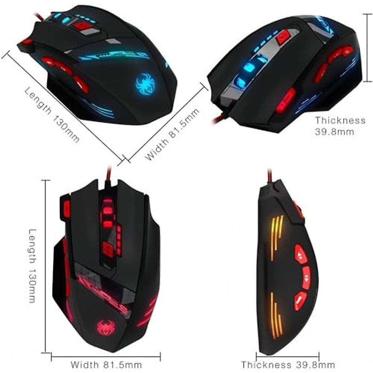 zelotes T90 Gaming Mouse 9200 DPI, 8 Programmable Buttons Multi-Modes LED Lights USB Gaming Mice, Weight Tuning for Laptop, Desktop, PC,- Black