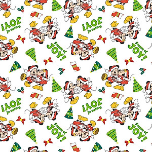 Cotton Mickey and Minnie Mouse Season of Joy Holidays Christmas Trees Kids Disney White Cotton Fabric Print by The Yard (1902-6210)