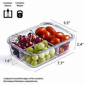 Glass Meal Prep Containers - 4-Pack 35 Oz. 3 Compartment Bento Box Lunch Containers | Bento Lunch Box Portion Control Containers | 3 Compartment Food Containers