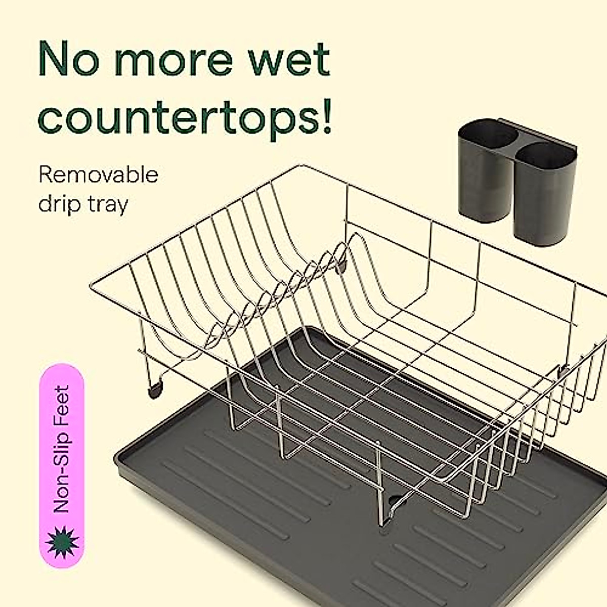 Compact Dish Rack - Sink Drying Rack, Dish Drainer for Kitchen, Stainless Dish Drying Rack Over The Sink, Space Saving Kitchen Sink Rack w/Removable Drip Tray Utensils Holder