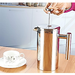vitasunhow Insulated French Press Coffee Maker Stainless Steel Double-Wall Metal 3 Level Filtration System, Rust-Free Dishwasher Safe