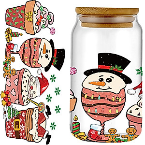 5Sheets Christmas Decorations UV DTF Transfer Sticker,Santa Claus Rub on Transfers Stickers Cute Cartoon Xmas UV DTF Cup Wrap Stickers for Glass Cups Christmas Decor Rub on Transfers for Crafts Decals