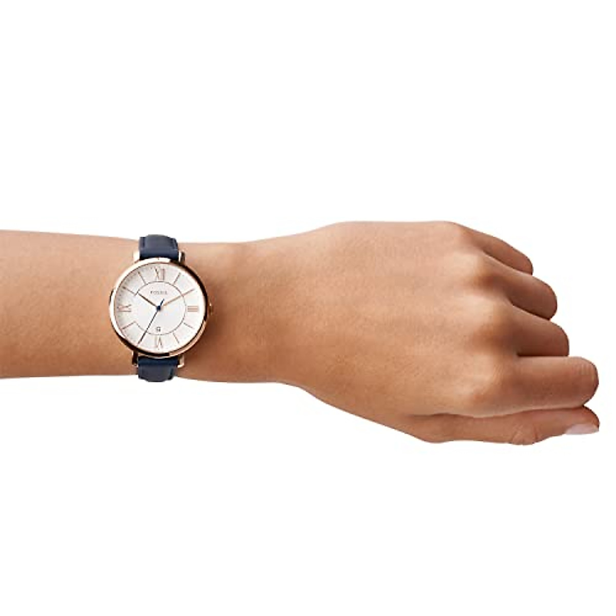 Fossil Women's Jacqueline Quartz Stainless Steel and Leather Watch, Color: Rose Gold, Navy (Model: ES3843)