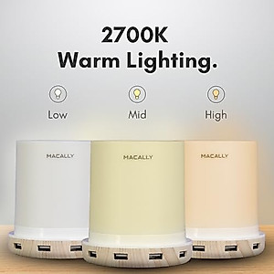 Macally Small Touch Lamps for Nightstand - Bedside Lamp with USB Port - 3 Way Dimmable Short Table Lamp for Small Spaces - Use as Night Light and Charger in Bedroom