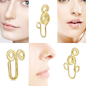 Fzroezz 9 Pcs African Nose Cuff Non Piercing Fake Nose Ring Piercings 20 Gauge Clip on Surgical Stainless Steel Nose Cuffs Rings Pack for Women Men Non Pierced Nose Cute Set Unique Ethnic Indian Gold
