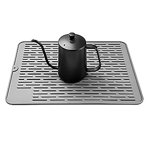 Olodeer Silicone Dish Drying Mat - 16"x12" - Kitchen Counter Mat,Dish Draining Mat,Sink Mat,Dishwasher Safe,Heat Resistant,Eco-Friendly.Dark Grey