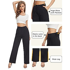Tapata Womens Wide Leg High Waist Straight Leg Casual Pants Stretch Comfy Pockets Relaxed Fit, Black, 2