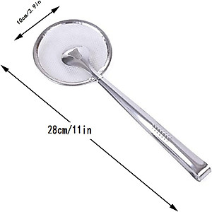 2 in 1 Stainless Steel Fine Mesh Strainer With Clip Tongs Oil Filter Spoon Multi-functional Reusable BBQ Filter Clamp Strainer Kitchen Tools for Oil-frying Food
