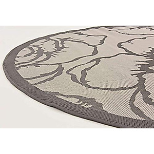 Unique Loom Outdoor Botanical Collection Area Rug - Rose (6' 1" Round, Gray/ Silver)