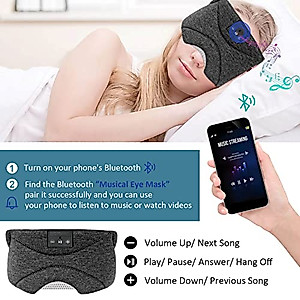 Sleep Mask with Bluetooth Headphones 24 White Noise, Ultra-Thin Speaker Cold Pack Blackout Bluetooth Eye Mask Sleep Headphones for Side Sleepers, Airplane, Travel, Cool Gadgets for Women Man (Black)