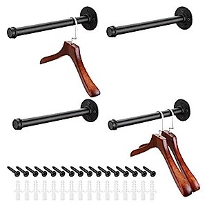Sumnacon 4 Pcs 12 Inch Industrial Pipe Clothes Bar - Heavy Duty Rustic Metal Coat Hanger with Screws, Wall-Mounted Garment Holder Rack for Bedroom Bathroom Wardrobe Boutique Clothing Store, Black