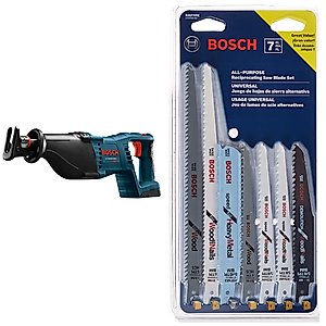 BOSCH Bare-Tool CRS180B 18-Volt Lithium-Ion Reciprocating Saw&BOSCH RAP7PK 7-Piece Reciprocating Saw Blade Set