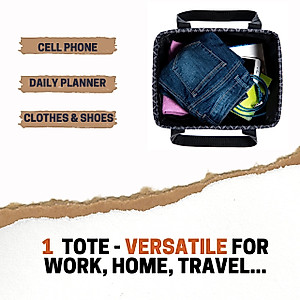 Pursetti Small Utility Tote Bag for Women with 4 Exterior Pockets - Perfect as Lunch Tote, Reusable Grocery Bags, Shopping Bags, Work Bag, Teacher Bag, and Nurse Bag (Black Trellis)