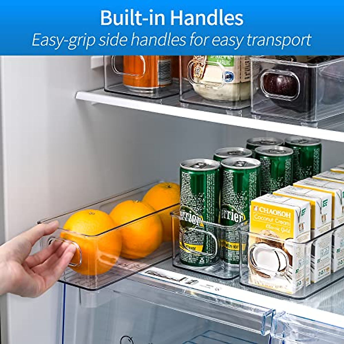Set Of 6 Plastic Refrigerator Organizer Bins, Clear Stackable Food Storage Bins For Fridge, Freezer, Kitchen Cabinet, Pantry Organization, BPA Free Fridge Organizer