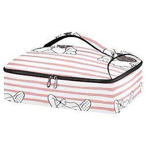 Kcldeci Insulated Thermal Food Carrier Insulated Casserole Carrier for Hot or Cold Food,Cute French Bulldog Love Sunglasses Insulated Tote Bag for Potluck Cookouts Parties Picnic,Lasagna Lugger