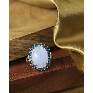 YoTreasure Moonstone London Blue Topaz 925 Sterling Silver Chunky Ring Jewelry