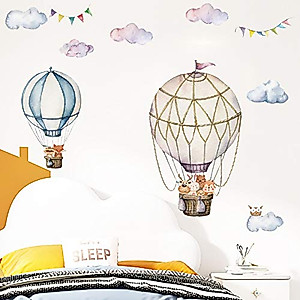 Hot Air Balloon Wall Decals,Peel and Stick Removable Cloud Animal Balloons Wall Stickers Decoration for Kids Nursery Bedroom Living Room