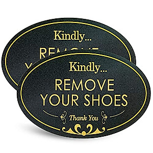 CARGEN Kindly Remove Your Shoes - Please Take Your Shoes Off No Shoes Sign Home Office Spa Wall Door Welcome Sign Oval 6.3" x 3.8" Black