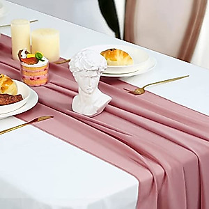 Yastouay Chiffon Table Runner 29x120 Inches Dusty Pink Romantic Wedding Table Runners 10Ft Sheer Table Linens for Bridal Baby Shower Birthday Party Cake Reception Table Decorations