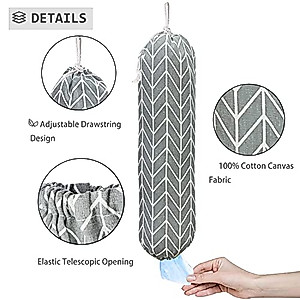 Plastic Bag Holder, Wall Mount Plastic Bag Organizer, Shopping Bags Carrier, Washable Large Grocery Bag Storage Dispenser ​for Home Kitchen Travelling, Free Adjustment with Drawstring, Gray, 22x9"