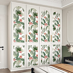 Skyblur Boho Waallpaper Vintage Floral Peel and Stick Wallpaper 17.5"X118" Tropical Banana Leaf Wall Paper Palm Removable Contact Paper for Cabinets Mural Stick on Wallpaper Home Decor for Walls