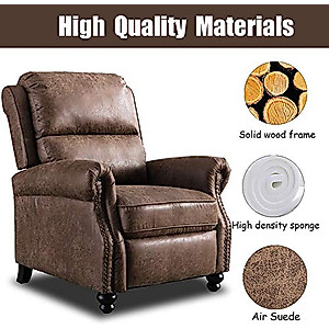 CANMOV Pushback Recliner Chair Leather Armchair Push Back Recliner with Rivet Decoration Single Sofa Accent Chair for Living Room, Chocolate