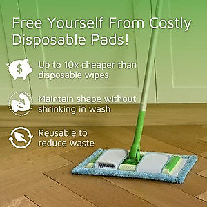 Reusable Mop Pad (UP to 100X) for Swiffer Sweeper Mop, 12.5'' Microfiber Mop Pad Refill Washable for Hard Floor Baseboard Cleaning, Wet/Dry Cleaning Pad, 4 Pack