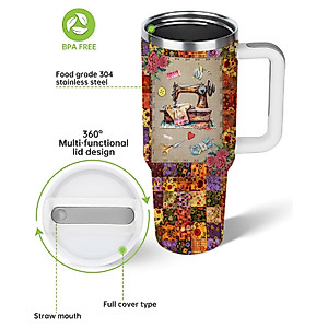CGMIBAS 40oz Sewing Tumbler with Lid and Straw, Quilting Crochet Lover Gifts for Women Mom Grandma Sewing Cup, Quilting Tumblers for Quilters, Quilting Sewing Coffee Mug, Sewing Lovers Birthday Gifts