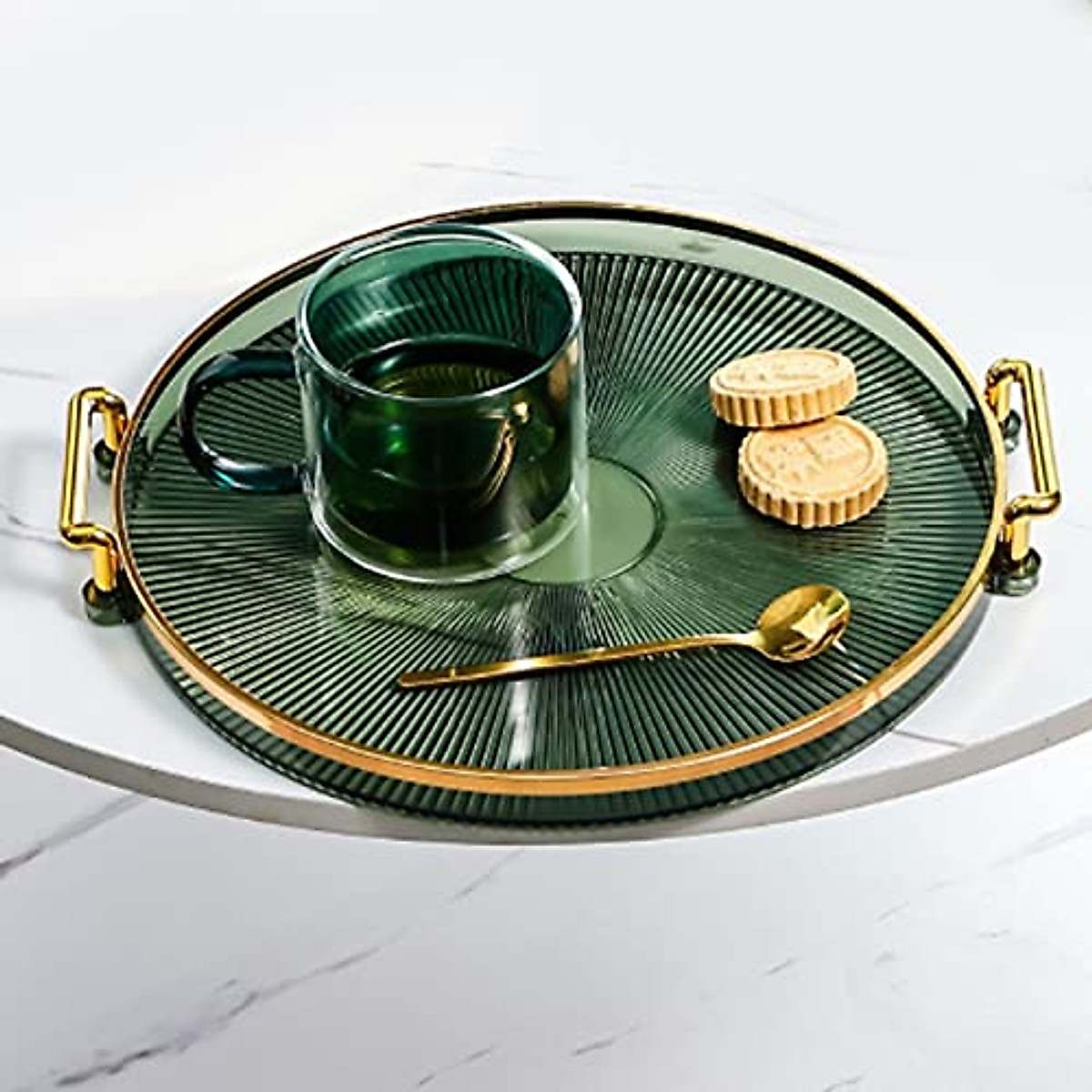 Luxury Serving Tray, with Handles Cosmetic Perfume Makeup Display Multifunction Decorative Decorative Tray, Jewelry Tray for Living Room, Green