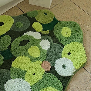 XYRuiHang Shag 3D Moss Green Rug Carpet for Bedroom Aesthetic Bedside Rug Soft Fluffy Irregular Moss Area Rug for Living Room Non Slip Large Moss Bath Mats Washable Nursery Hallway Runner (39x20)