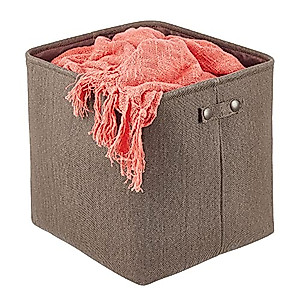 mDesign Soft Cotton Fabric Bathroom Storage Bin with Handles - Organizer for Towels, Toilet Paper Rolls - for Closets, Cabinets, Shelves - Textured Weave, 2 Pack - Espresso Brown