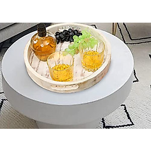Winlay Decorative Coffee Table Tray, Set of 2 White, Wooden Round Serving Tray for Living Room, Wood Ottoman or Side Table, Charcuterie Board Cheese Platter, Fruit Baskets, White Distress, 12x12x1.5