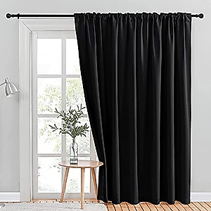 NICETOWN Sliding Glass Door Wide Curtain, Window Treatments for Patio Doors, Back Tab & Rod Pocket Thermal Insulated Blackout Curtains for decoration, Vertical Blind (Black, 100 by 84-inches, 1 Panel)