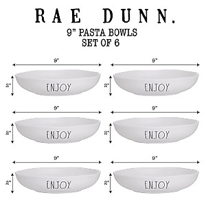 Rae Dunn Melamine Dinner Bowl - Durable Dishwasher Safe Pasta Bowls - Set of 6 (9 inch / 8.2oz) Bowls for Soup, Cereal, Pasta, Salads