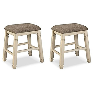 Signature Design by Ashley Bolanburg Farmhouse 24" Counter Height Upholstered Barstool, 2 Count, Whitewash