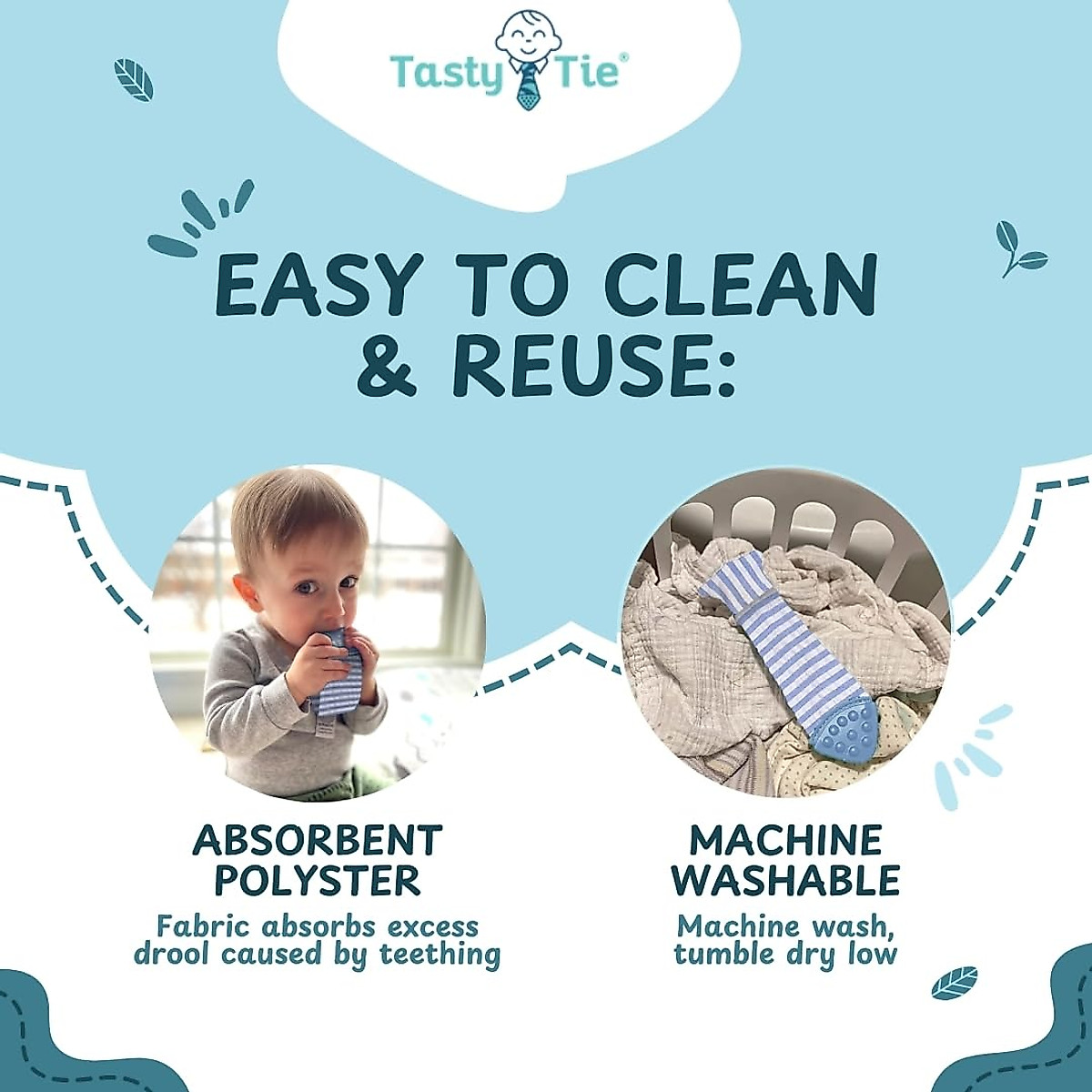 Tasty Tie Teething Tie, 3-in-1 Clip-on Baby Tie Crinkle Toy & Silicone Teether for 3-6-9-12-18 Month Babies | GOTS Certified Organic Cotton | Unique Baby Boy Gift or Stocking Stuffer, Seersucker Style