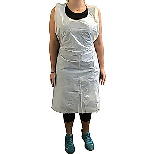 KingSeal Bib Style Disposable Poly Aprons, 28 by 46 Inches, Box of 100 Aprons, White