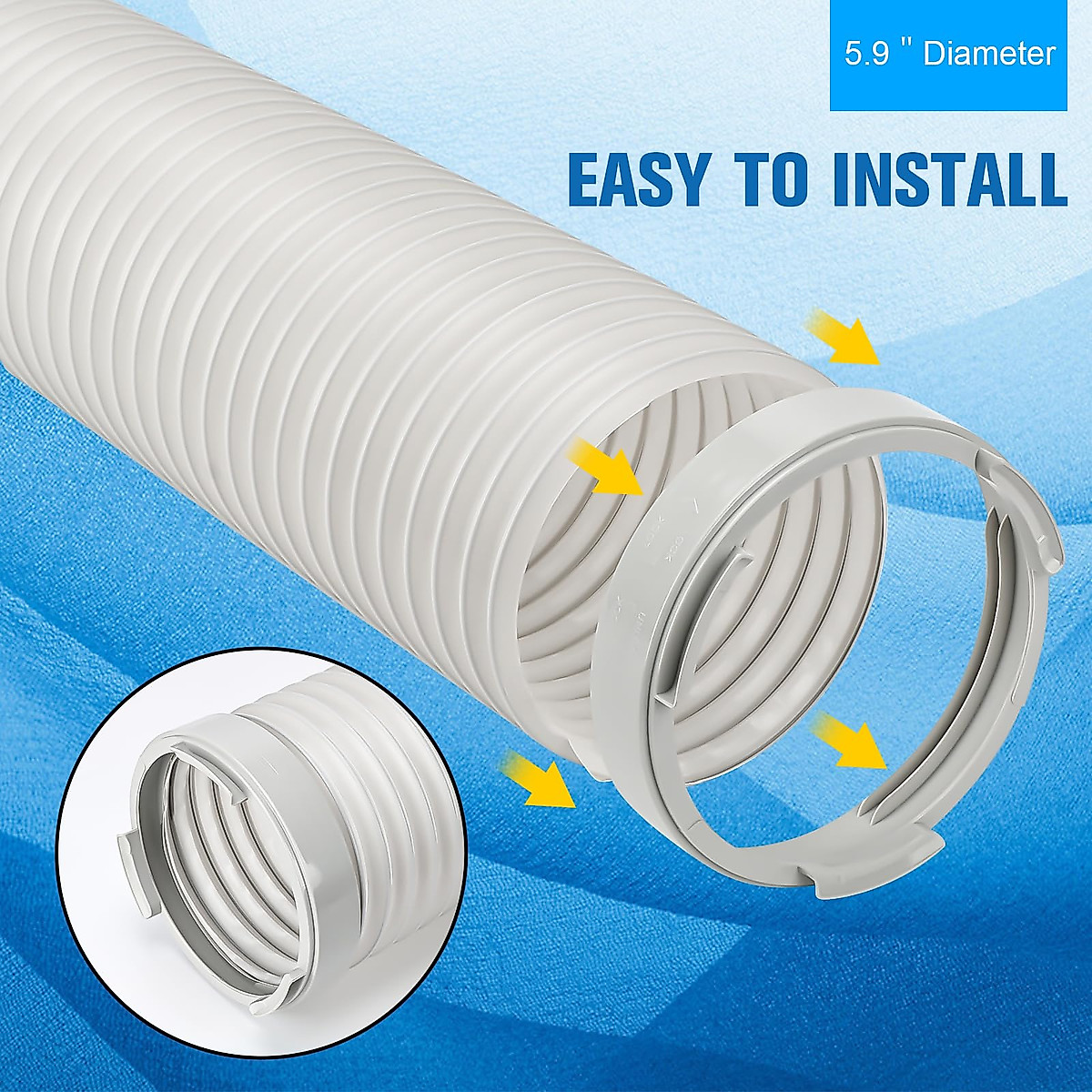 Portable Air Conditioner Hose Kit AC Hose with Adapter 5.9" Dia 78.7" Length Universal Flexible Exhaust Hose and AC Unit Tube Connector for Portable Air Conditioner Vent
