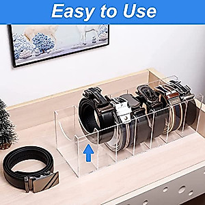 SefiHome Belt Storage Organizer, 7 Compartments Acrylic Belt Organizer, Clear Belt Holder for Closet, Belt Holder for Tie, Bow Tie, Wallets, Watches, Makeup, Jewelry