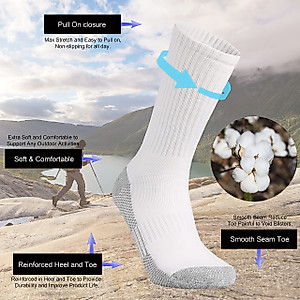 Ortis Men's Cotton Cushion Crew Socks Moisture Wicking Breathable Thick Warm Thermal for Athletic Heavy Duty Work Boot(WhiteGrey XL)