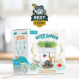 Back to the Roots Indoor Aquaponic Garden and Fishtank - 3 Gallon Self Watering, Mess-Free Planter and Self-Cleaning Fishtank for Herbs, Microgreens, Bamboo, Succulents, and Houseplants, support Fish