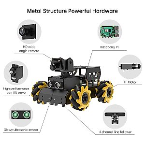 HIWONDER Raspberry Pi 5 4GB AI Vision Robot Car Kit Mecanum Wheels Robot, 2DOF HD Camera Python Progamming Open Source DIY Robot Kit for Teens
