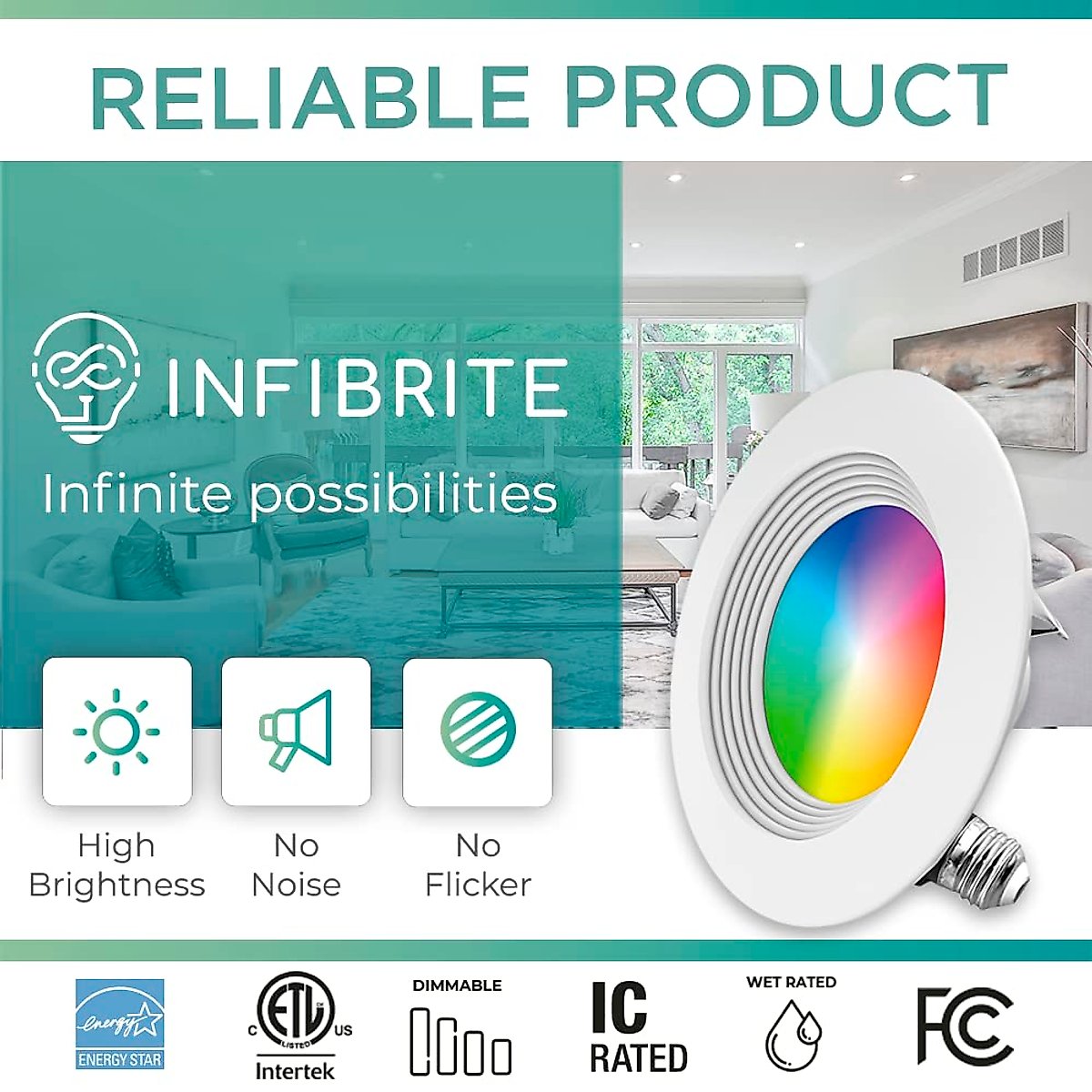 INFIBRITE 4 Inch Smart Recessed Light, Color Changing and Tunable White, WiFi Retrofit LED Downlight E26 Base, No Hub, Works with Alexa and Google, Dimmable, 810LM, CRI90, RGBCW, Wet Rated (12 Pack)
